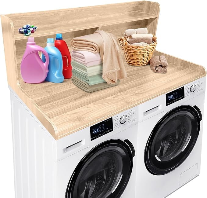 2 Tier Washer Dryer Countertop with Shelf, 54x27.5 Inch Waterproof Wood ...