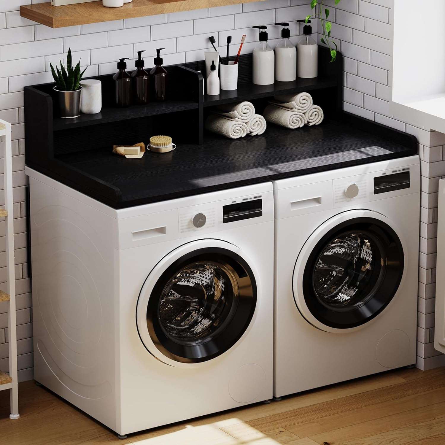 2-Tier Washer Dryer Countertop with Adjustable Shelf Spacious Laundry ...