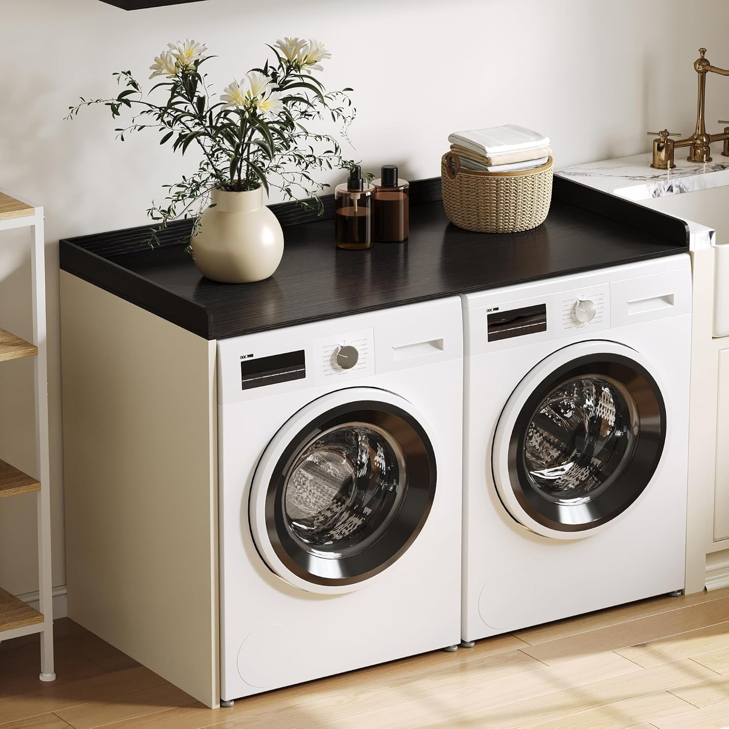 2-Tier Washer Dryer Countertop with Adjustable Shelf Spacious Laundry ...