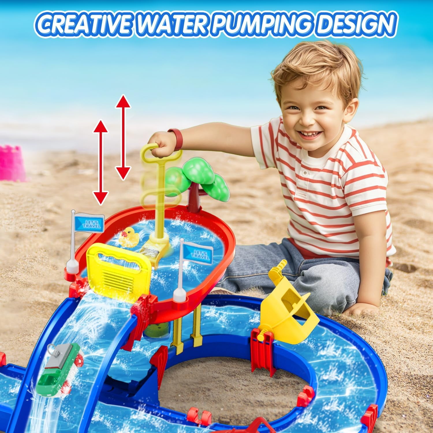 2-Tier Water Table Toys for Kids,61PCS Water Park Playset with Water ...