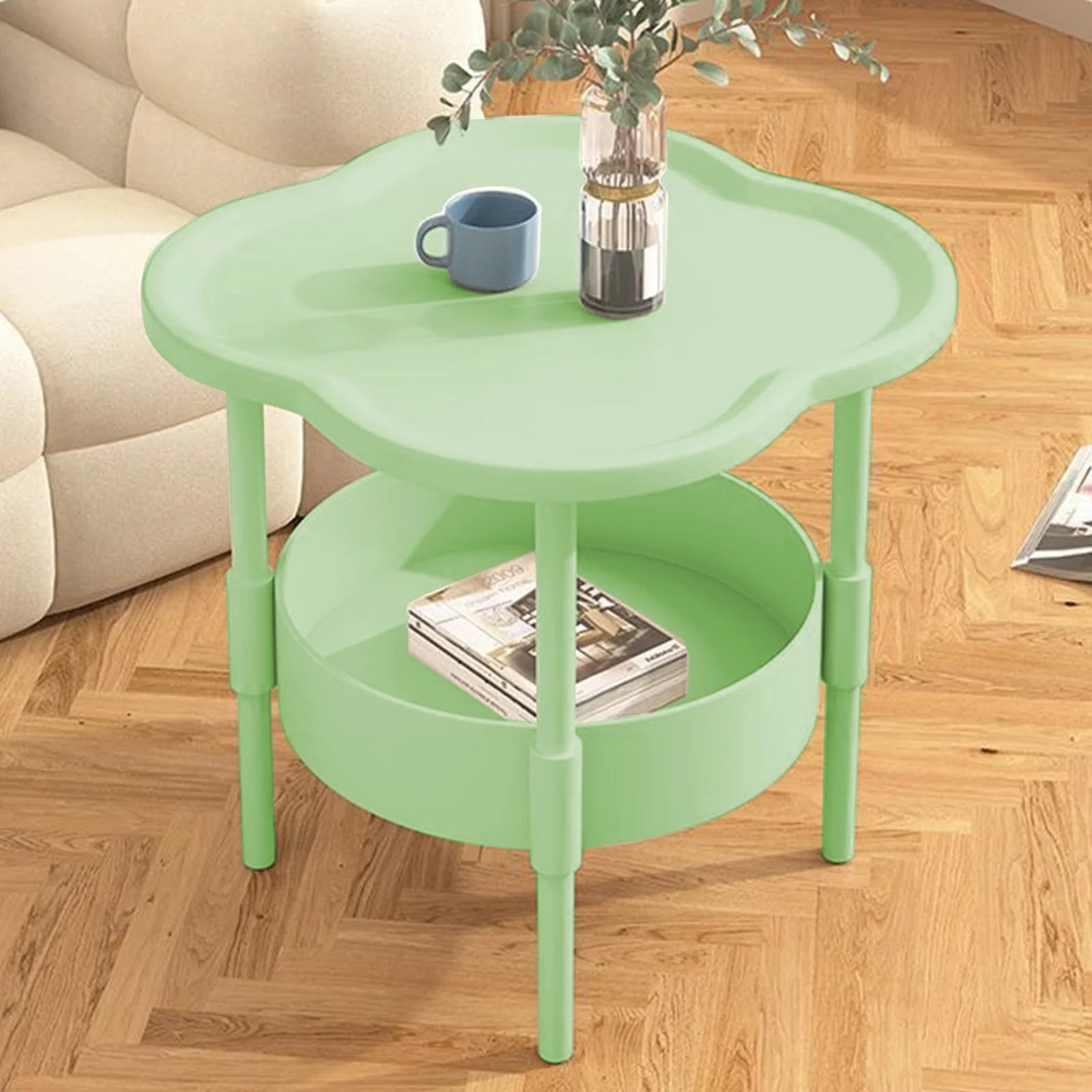 2-Tier Waterproof Side Table with Removable Tray, Small End Table for ...