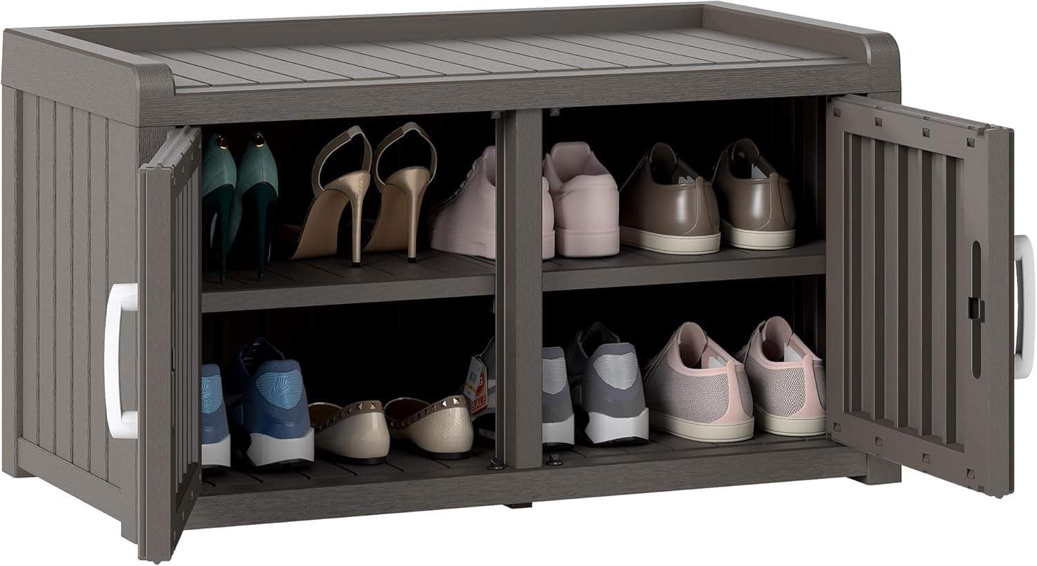 2-Tier Waterproof UV-Resistant Outdoor Shoe Storage Cabinet with ...