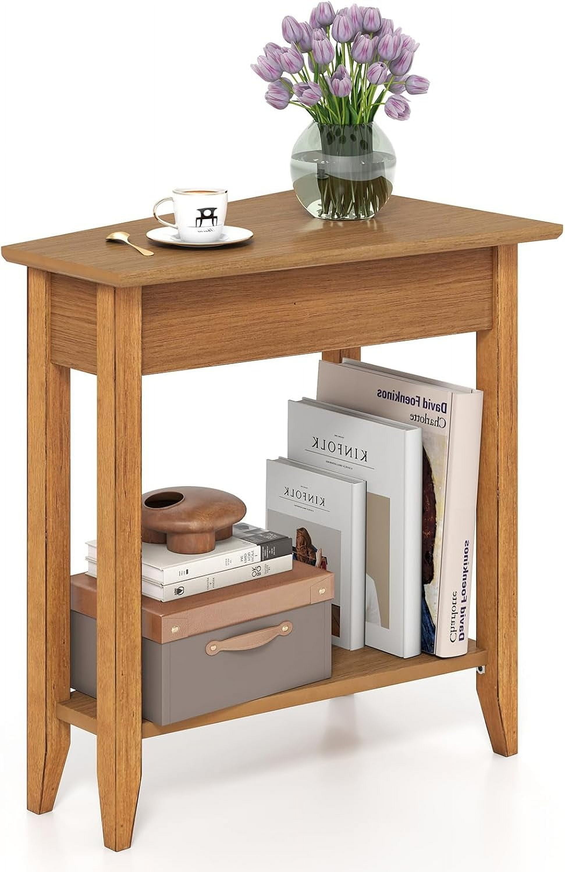 2-Tier Wedge End Table, Narrow Triangle Side Table with Storage Shelf ...