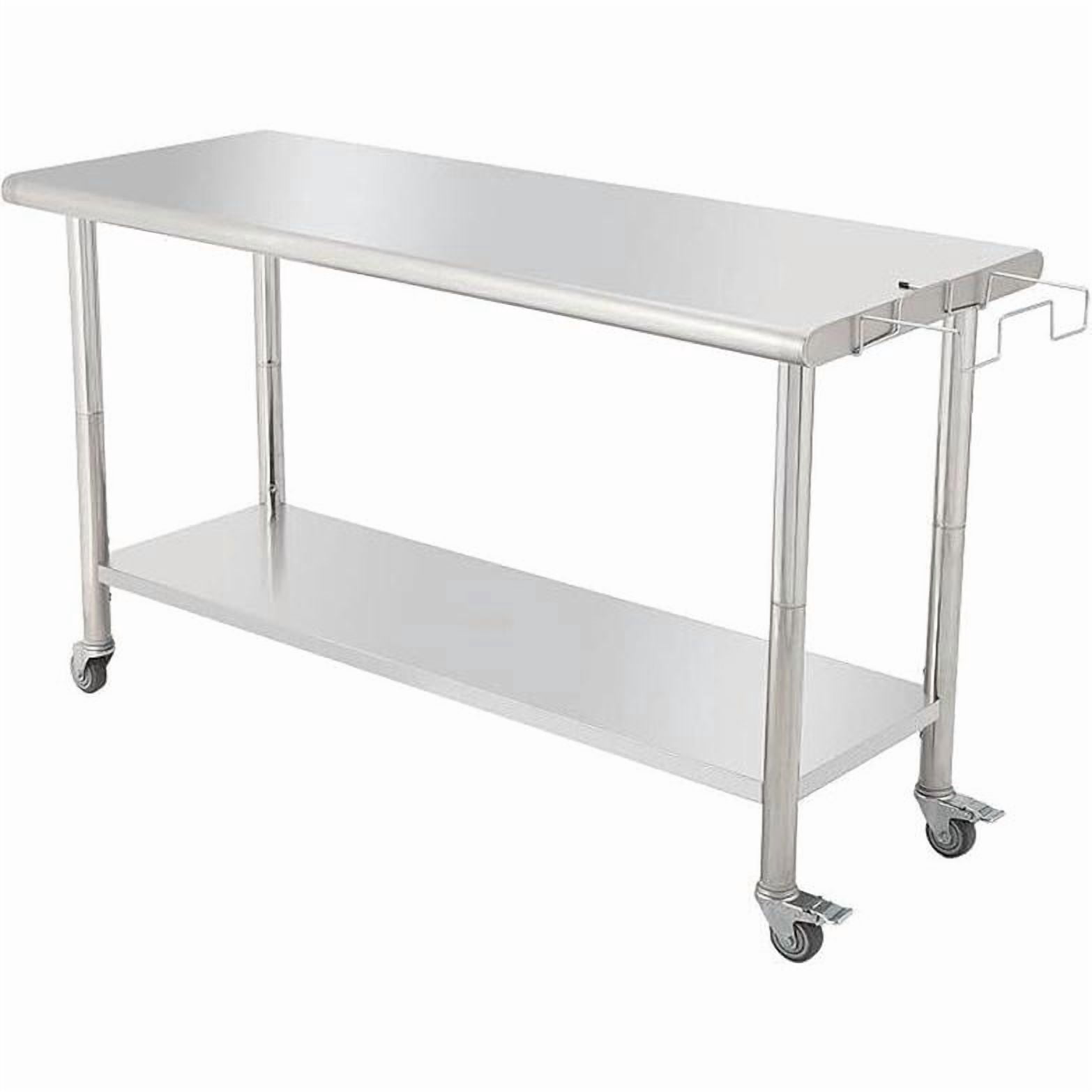 2-Tier Wheeled Stainless Steel Work Table, Detachable Garbage Rack Food ...