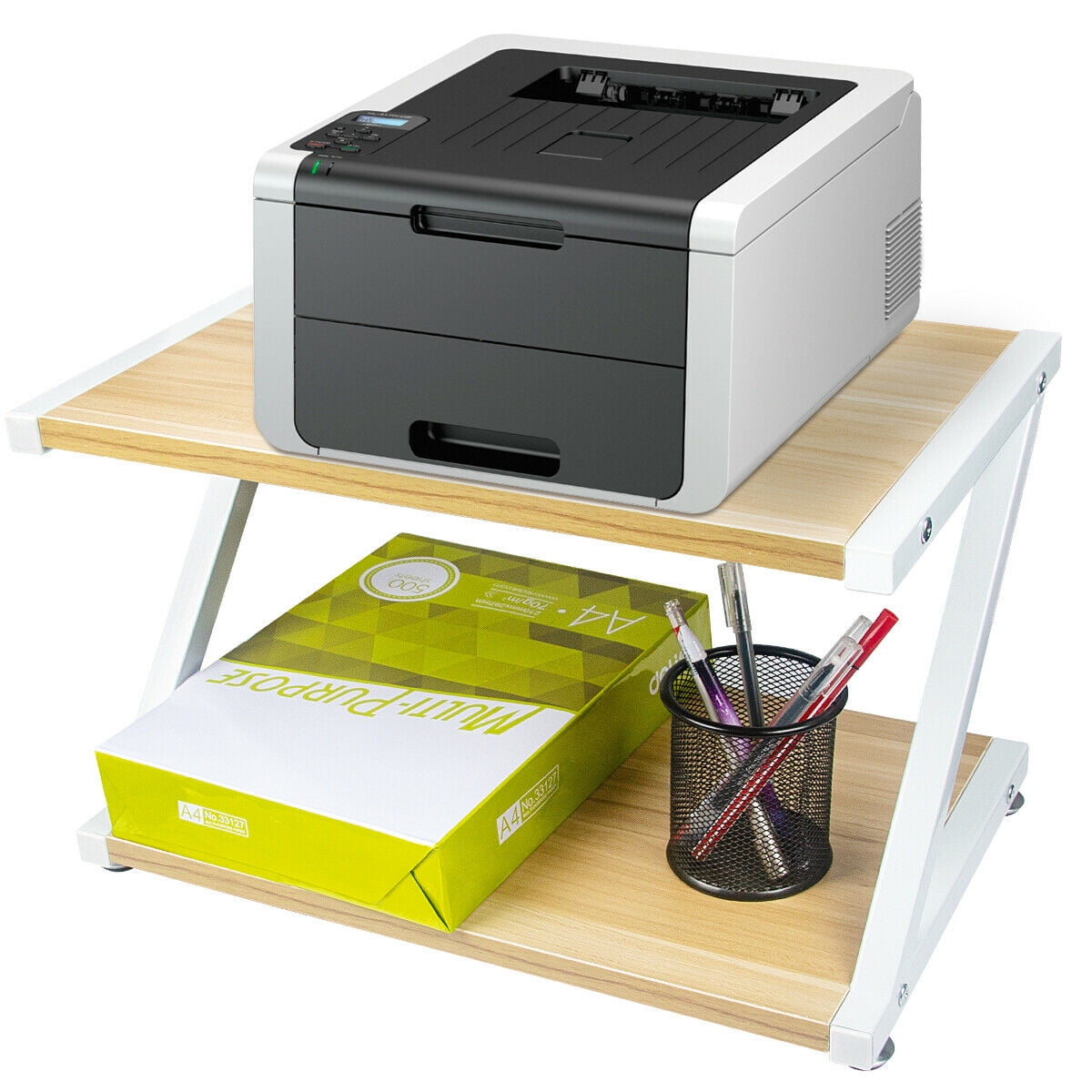 2 Tier Wood Desktop Printer Table Stand Shelf for Office Fax Machine ...