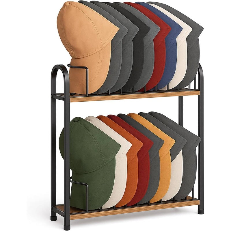 2-Tier Wood & Metal Hat Stand - Holds 20 Baseball Caps | Space-Saving ...