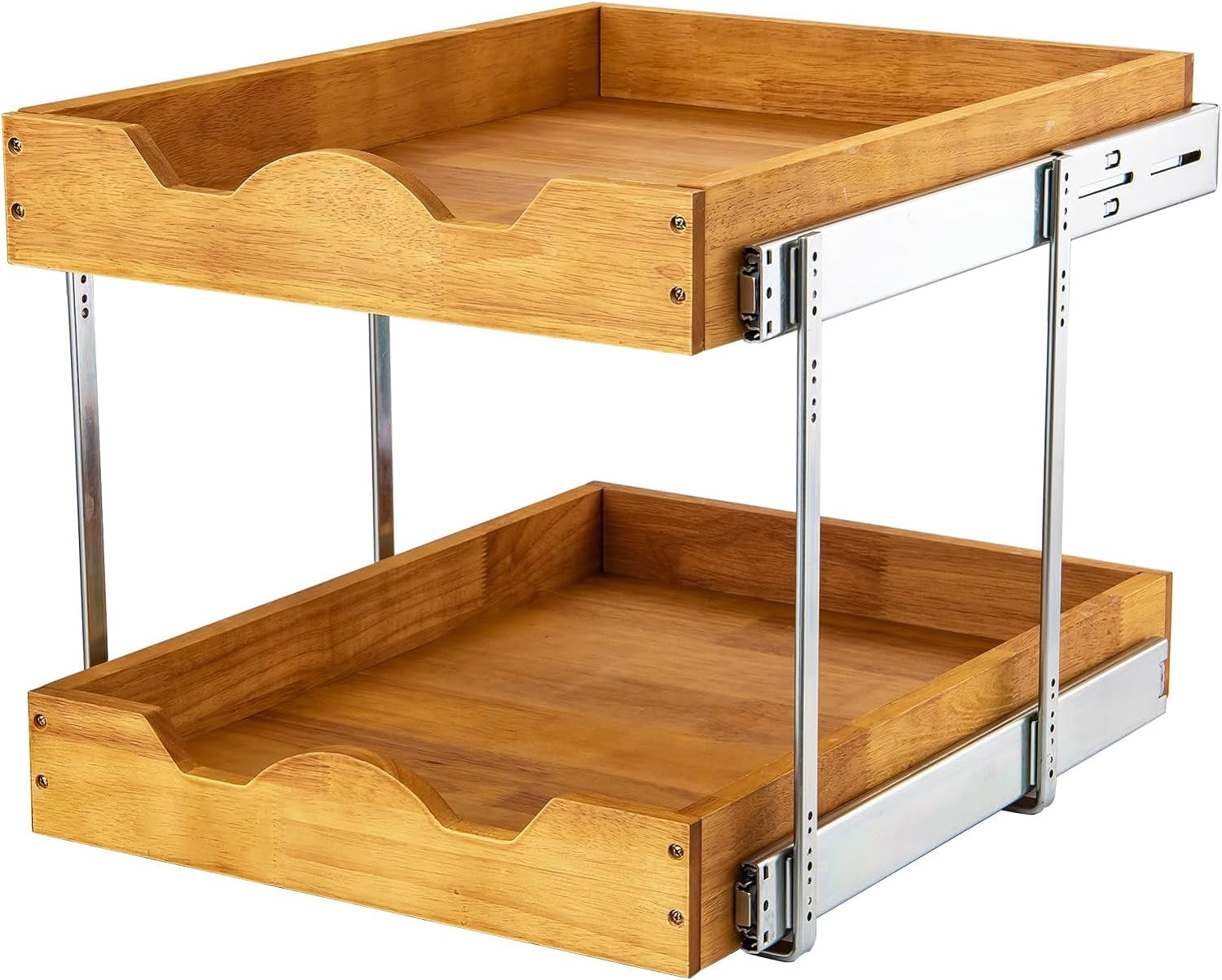 2 Tier Wood Pull Out Cabinet Organizer (11" W x 18" D) Slide Out Wood ...