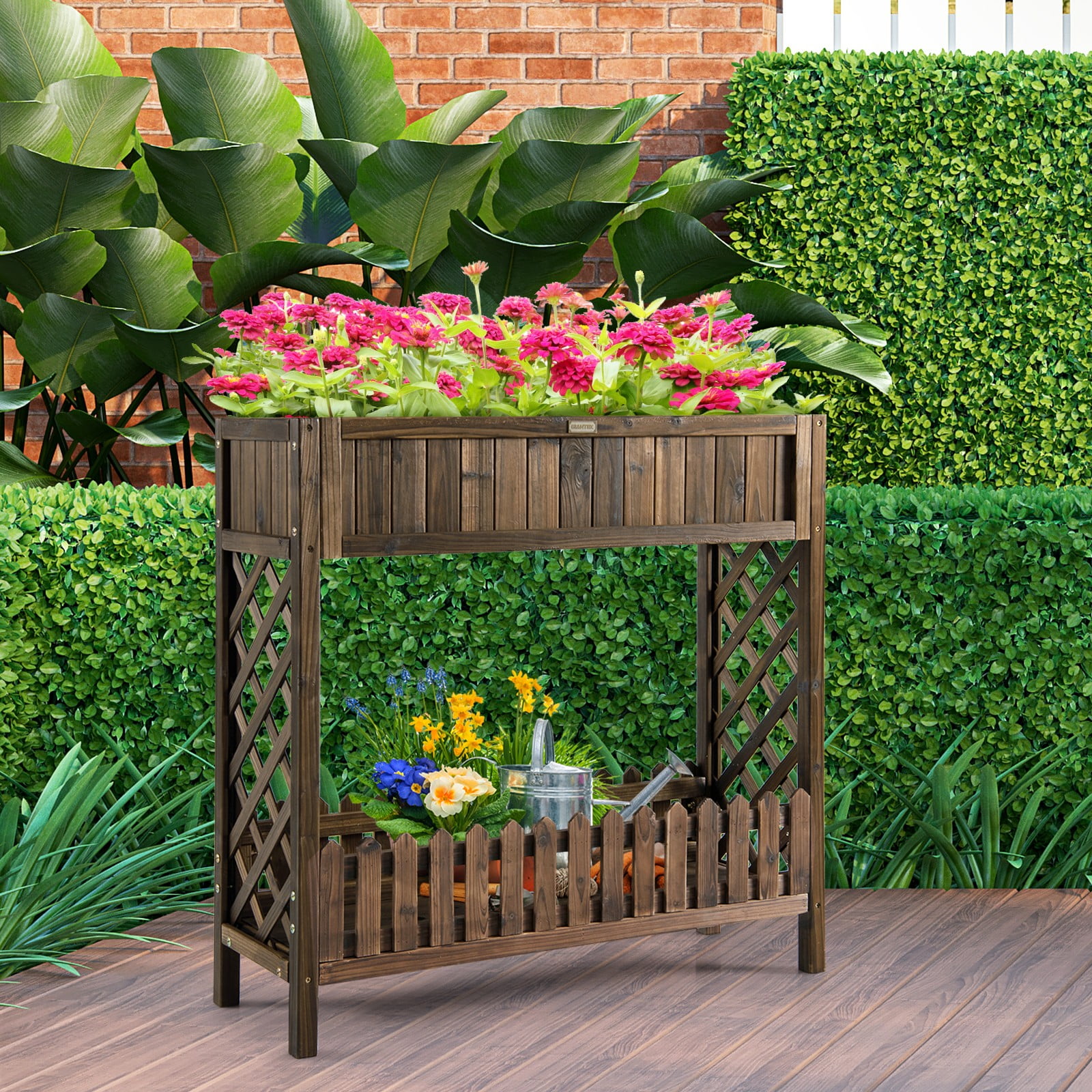 2-Tier Wood Raised Garden Bed Spacious Elevated Planter Box Standing ...