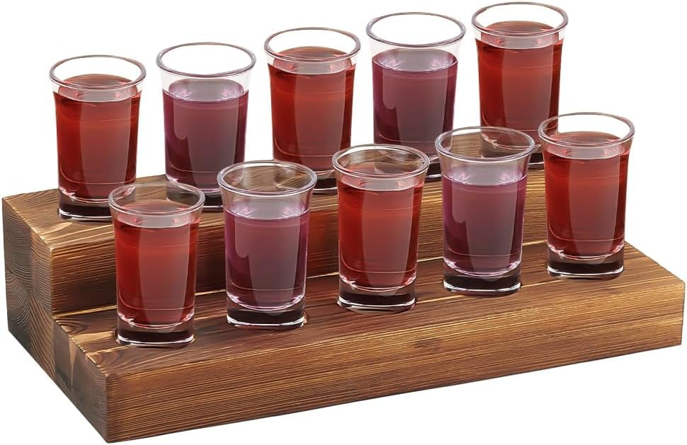 2-Tier Wood Shot Glass Holder Holds 10 Glass Rectangle Flight Board ...