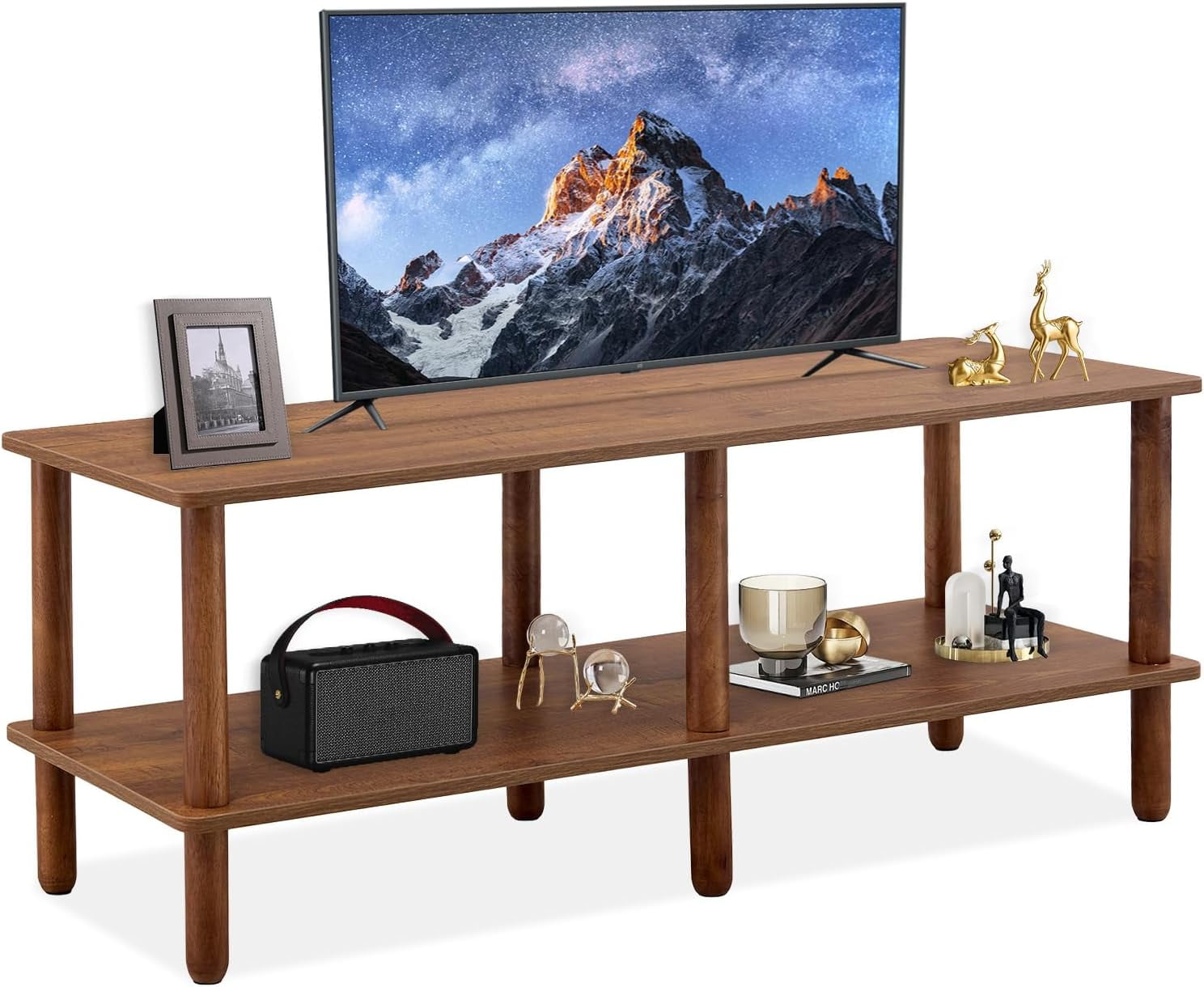 2 Tier Wood TV Stand for Living Room Modern Entertainment Center Table ...