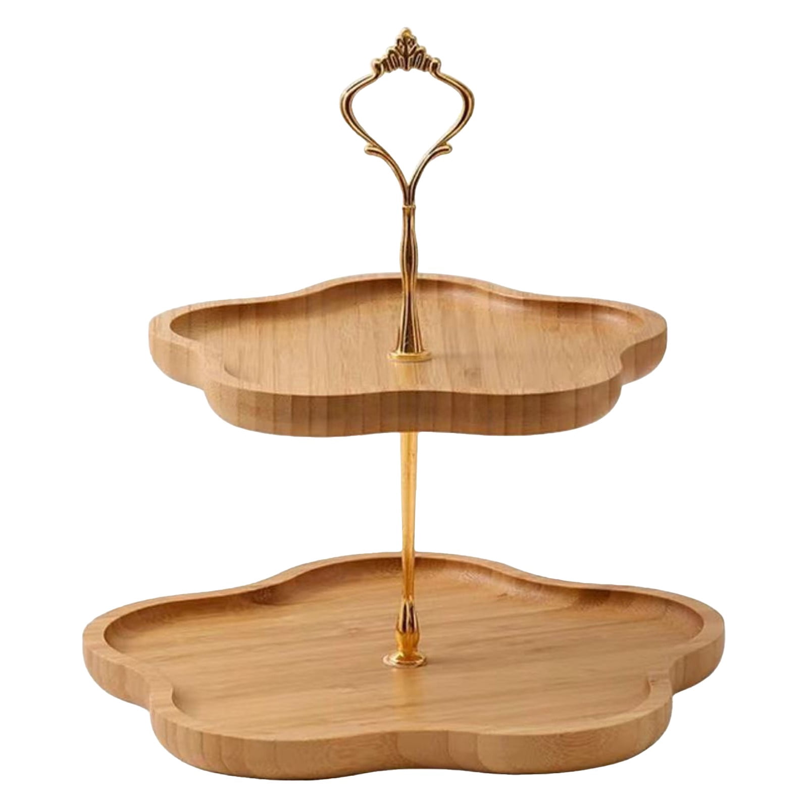 2-Tier Wood Tiered Tray, Elegant Cake Stand, Tower Iron Candies Cookie ...