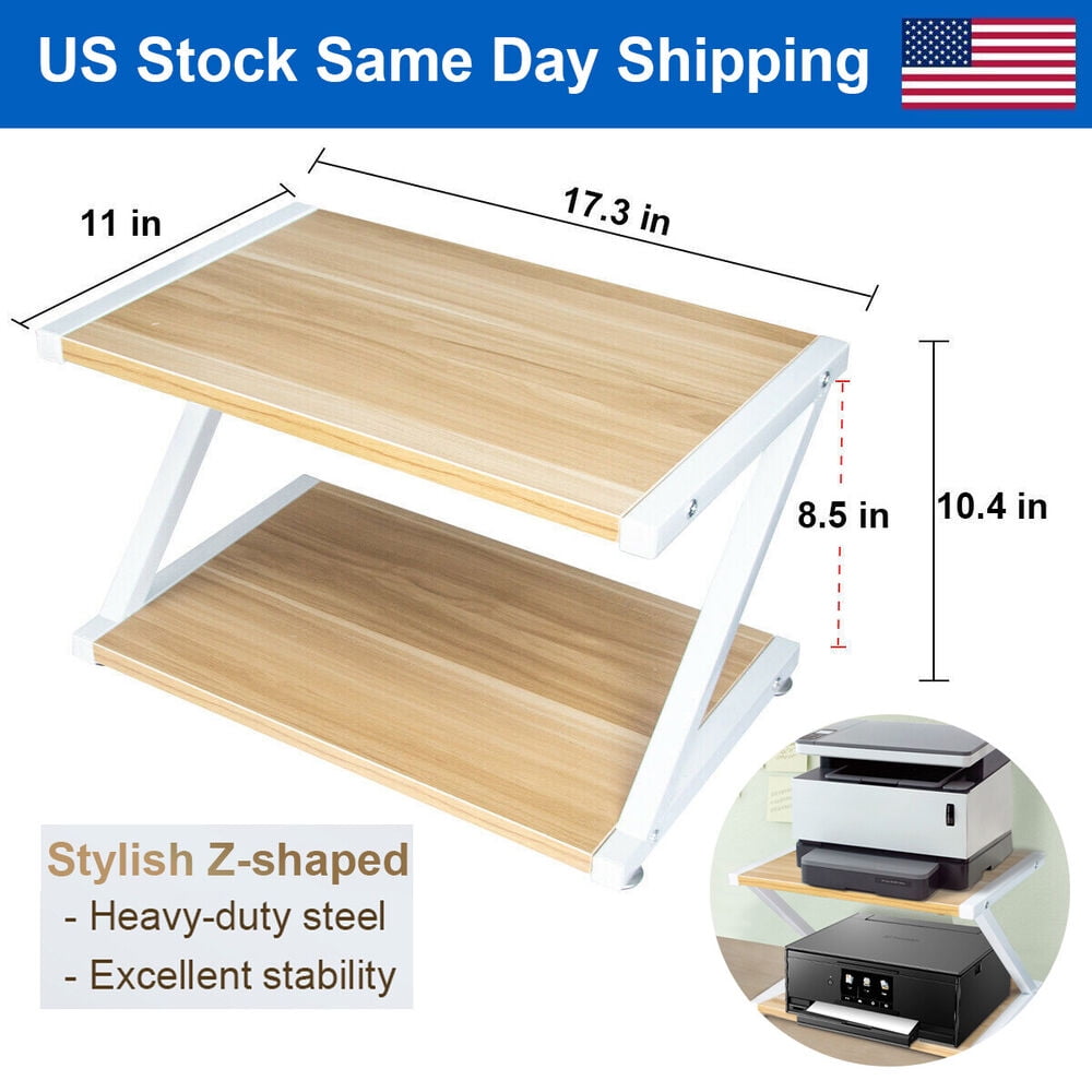 2 Tier Wooden Desktop Printer Stand Desk Shelf with Storage Home Office ...