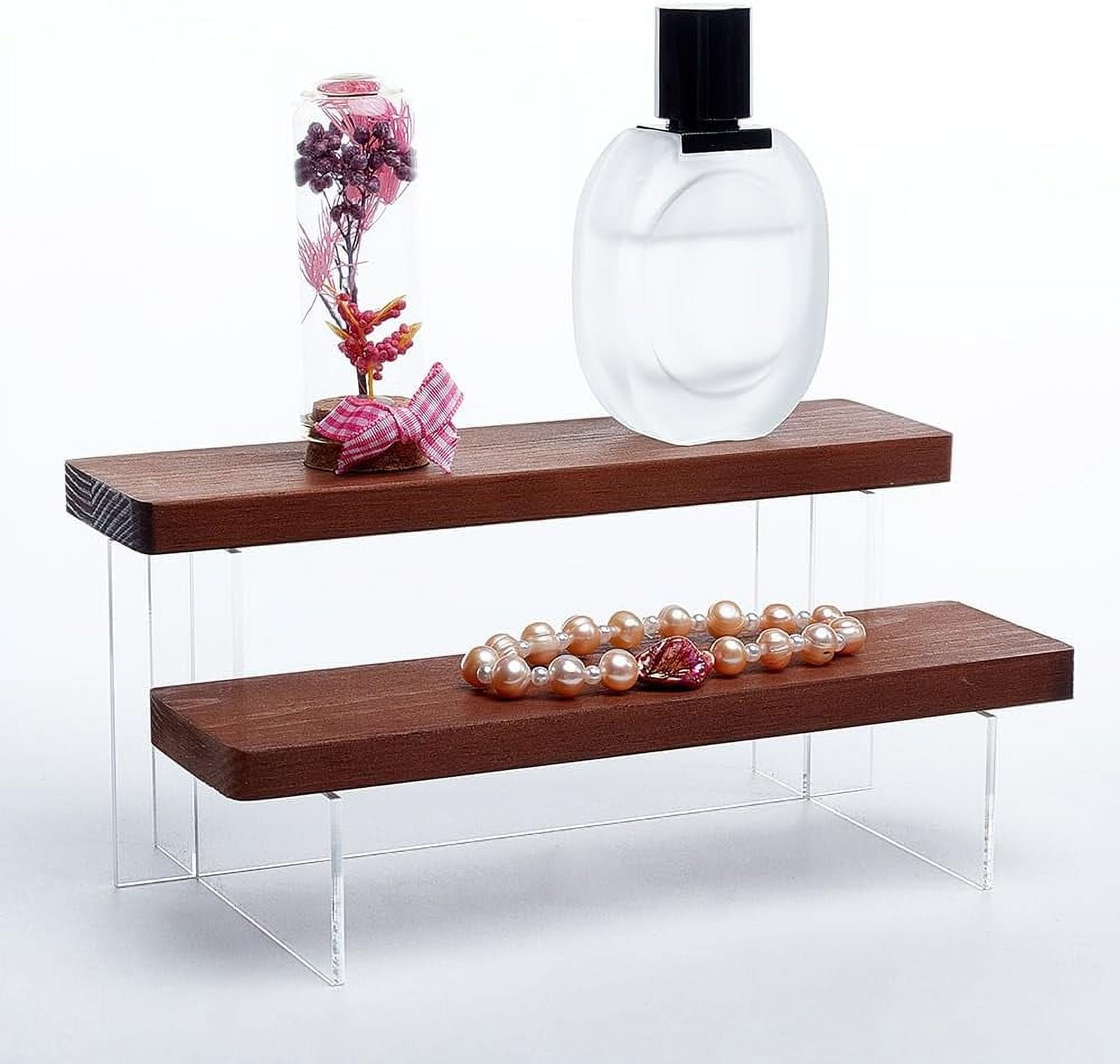 2-Tier Wooden Display Riser Shelf 3.46x7.87x4.33 Inch Camel Tabletop ...