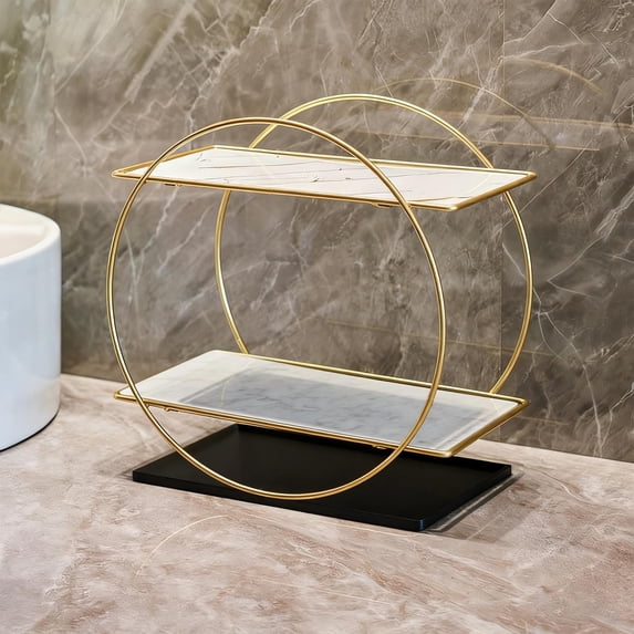 2-Tier Wrought Iron Bathroom Storage Rack, Large Capacity Cosmetic ...