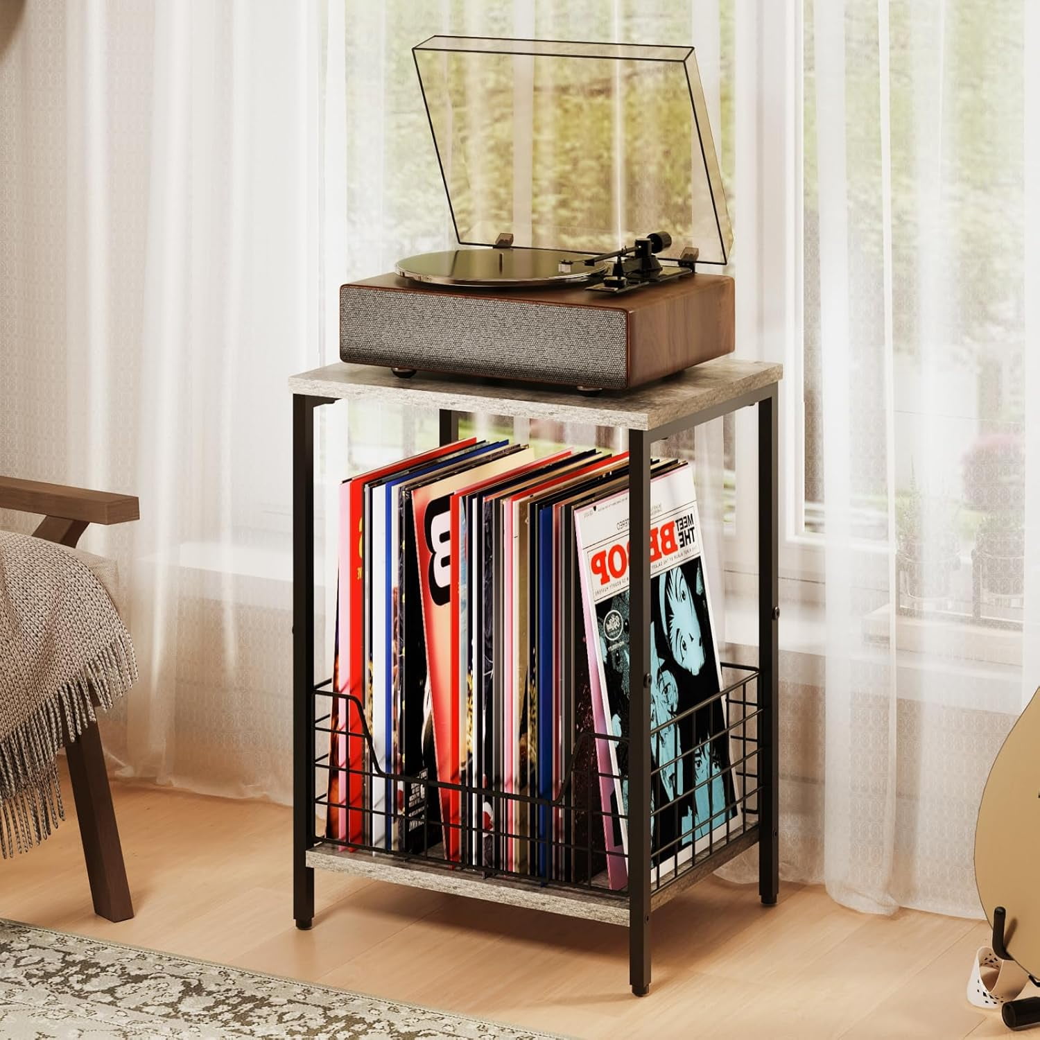 2 Tier record player stand with vinyl record storage Small record ...