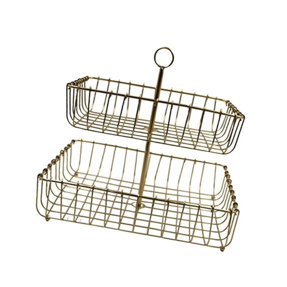 2 Tiered Iron Fruit And Snacks Organiser Kitchen Storage Basket With ...