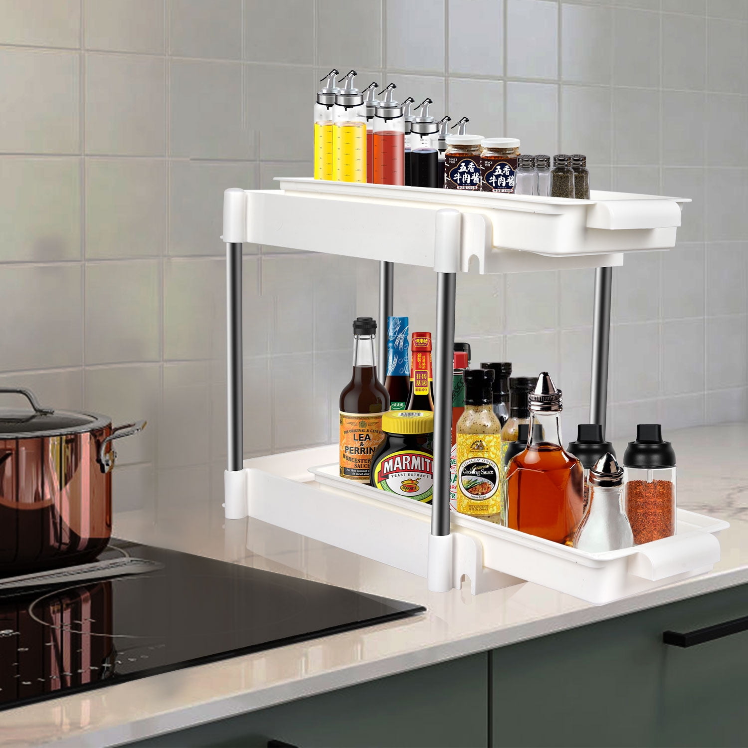 2-Tiered Upgraded Under Sink Sliding Basket Organizer and Storage ...