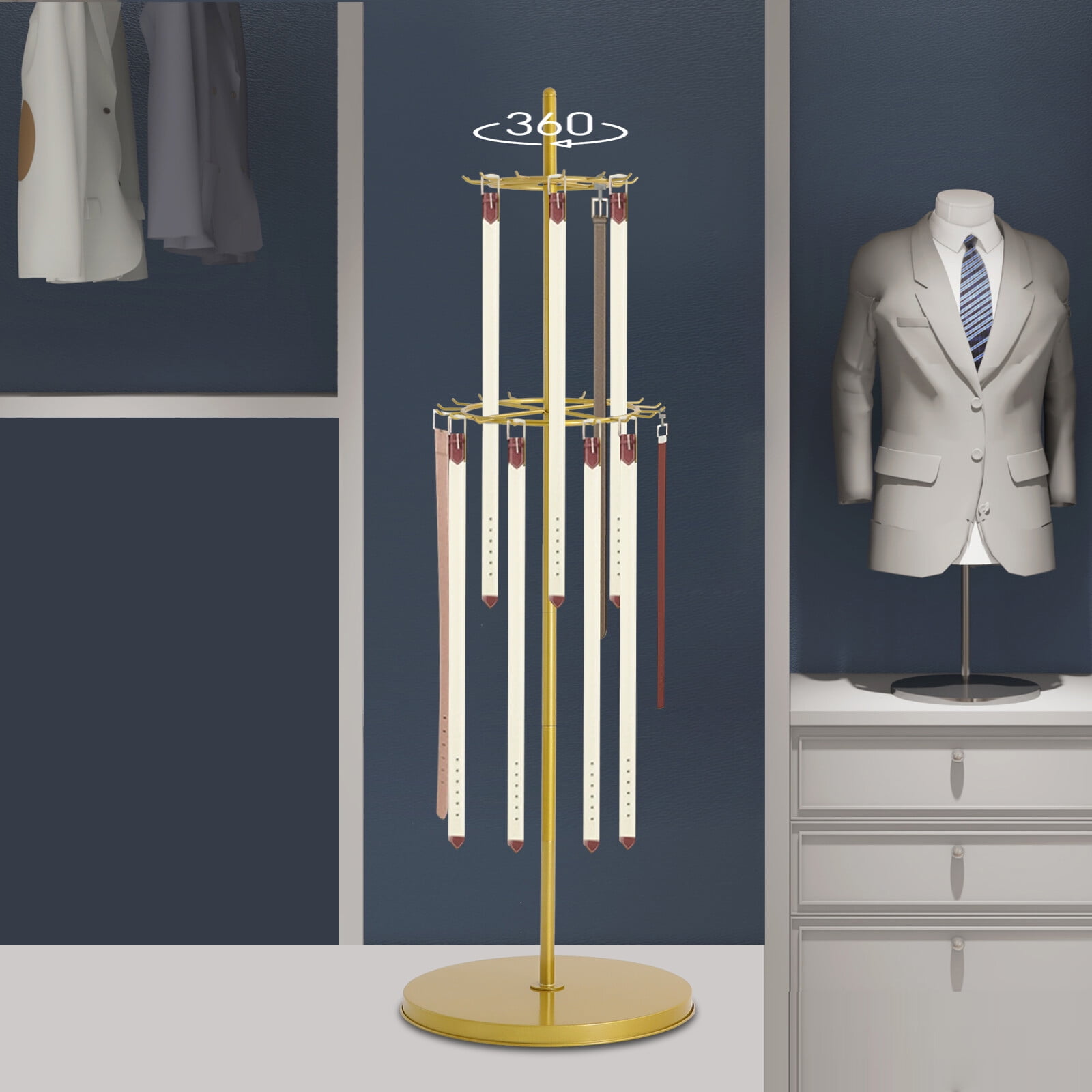 2 Tiers 11.02lbs Free Standing Gold Belt Display Shelf 66.1in Height ...