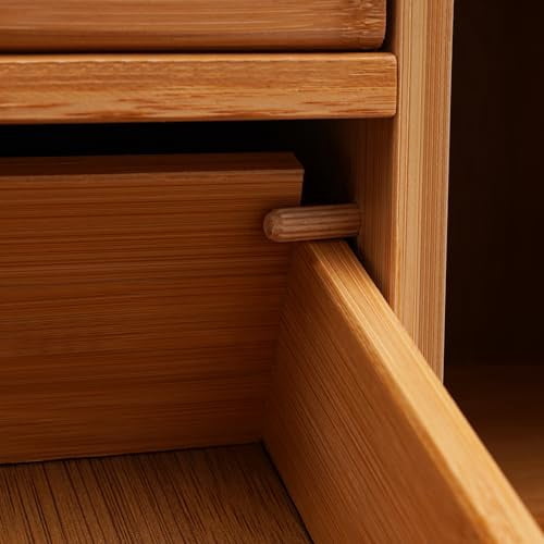2 Tiers Bamboo Kitchen Pantry, Storage Cabinet with Acrylic Door and ...