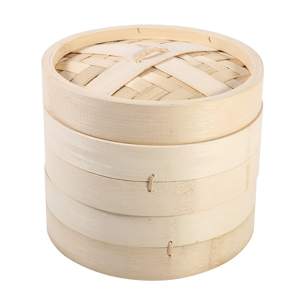 Natural Bamboo Steamer Basket - 2 Tier Chinese Rice & Food Cooker with ...