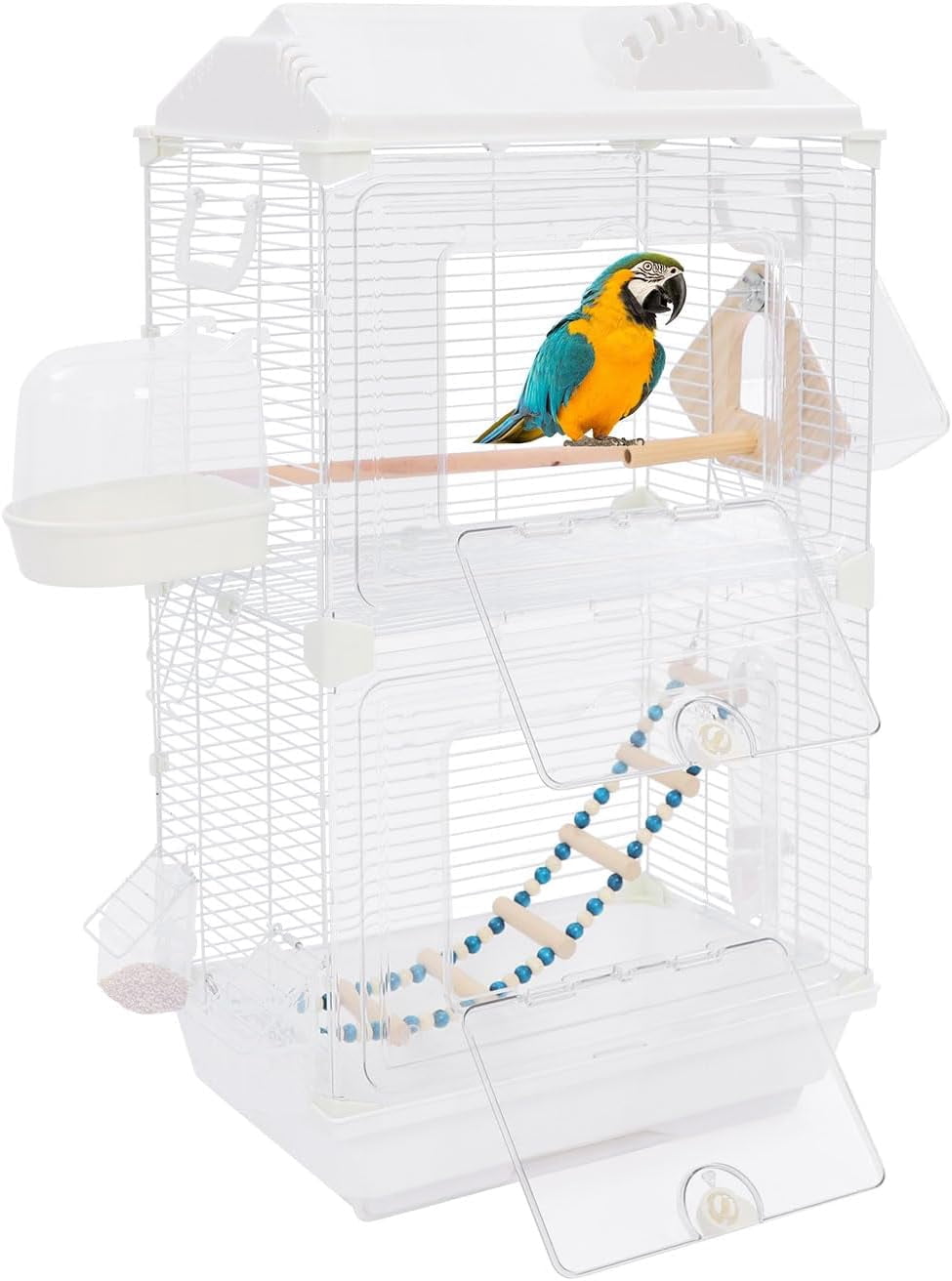 2 Tiers Bird Cage, Flight Cage, Bird Cages with Ladder, Food Bowls Bath ...