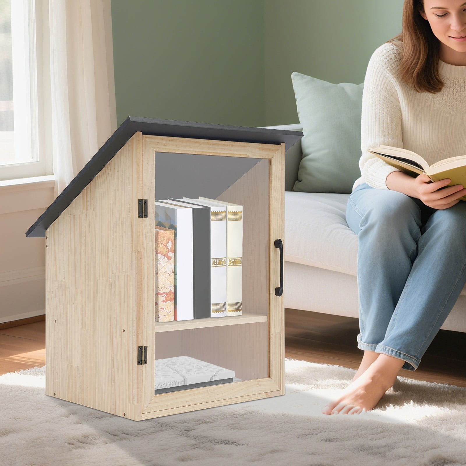 2 Tiers Book Cabinet Small Wooden Book Cabinet Book Cabinet for ...