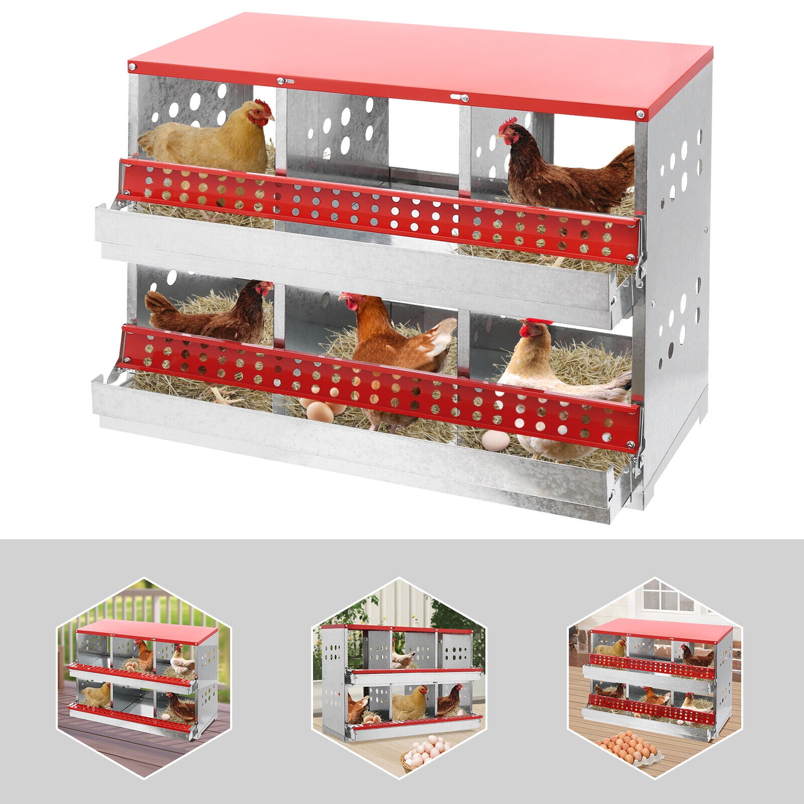 Chicken Nesting Boxes , 3 Hole Metal Chicken Egg Laying Box With Swing ...