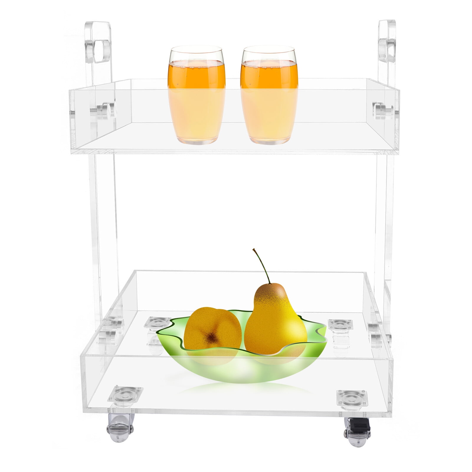 2 Tiers Clear Mobile Display Home Bar Storage Cart Acrylic Serving ...