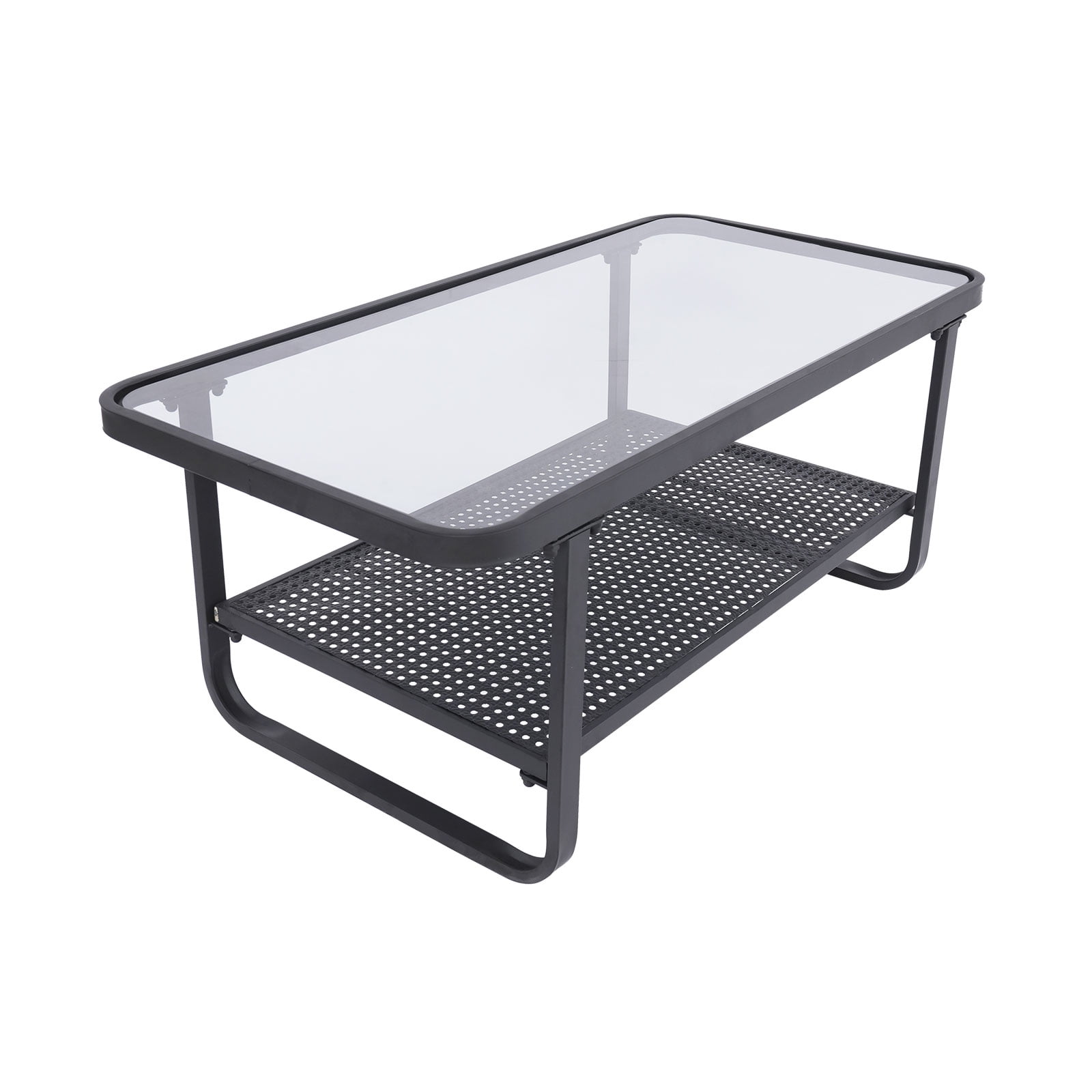 2 Tiers Coffee Table for Living Room, Rectangle Storage Coffee Table ...