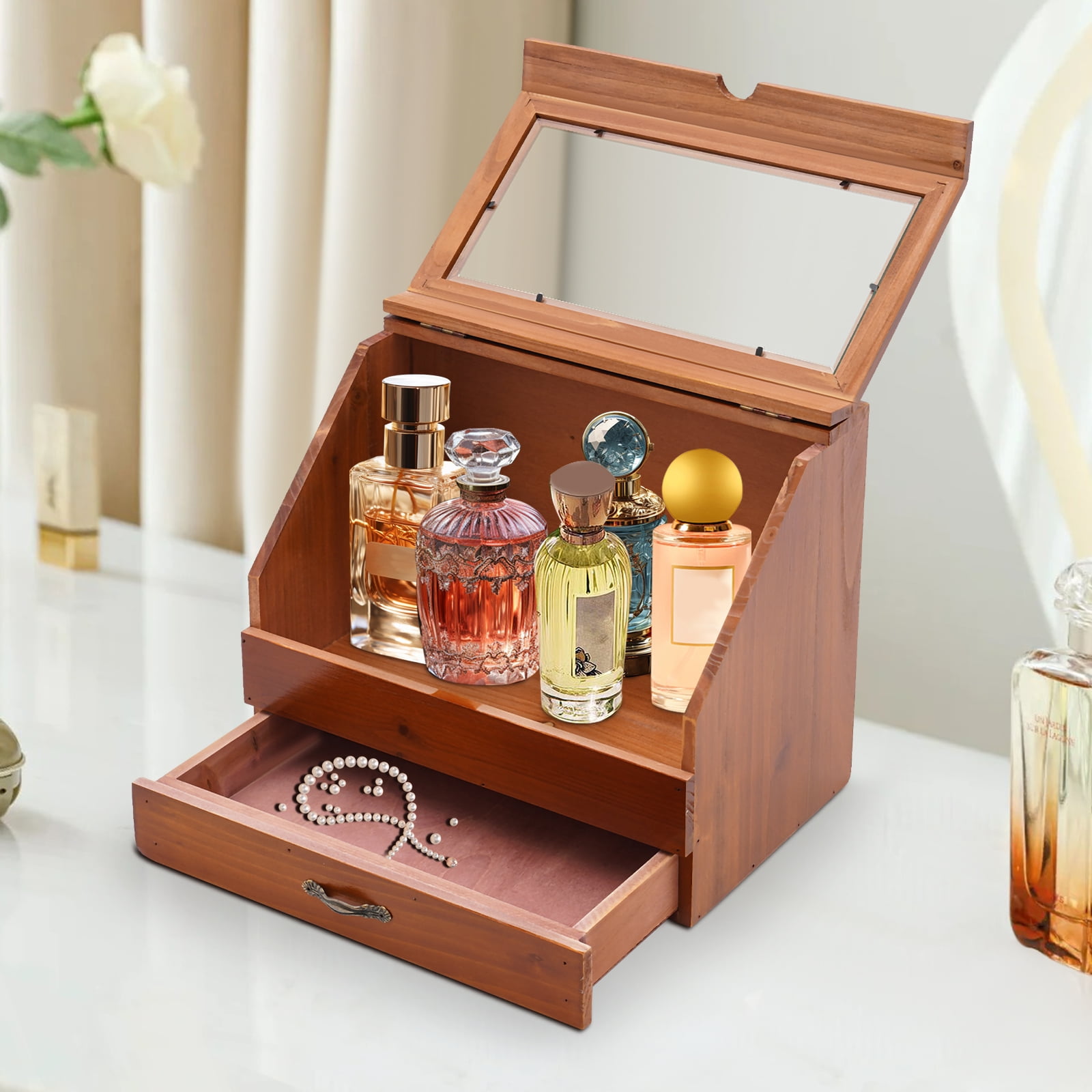 2 Tiers Countertop Perfume Organizer with 1 Drawer, Large Capacity ...