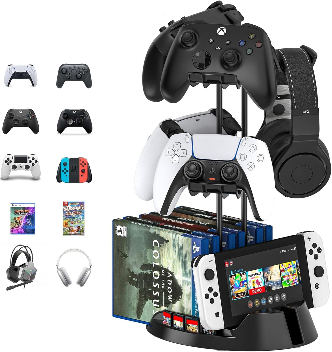 2 Tiers Desk Gaming Controller Headset Stand with Cable Organizer ...