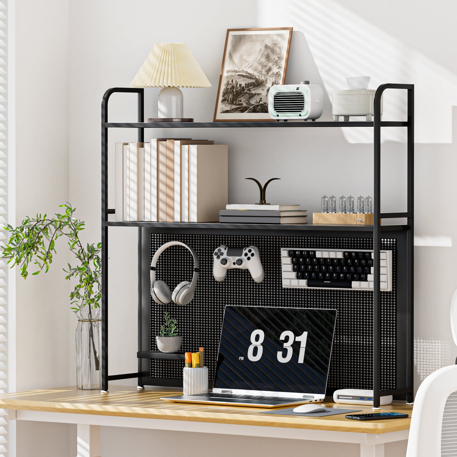 2-Tiers Desktop Shelf Organizer, Above Desk Book Shelves, Freestanding ...