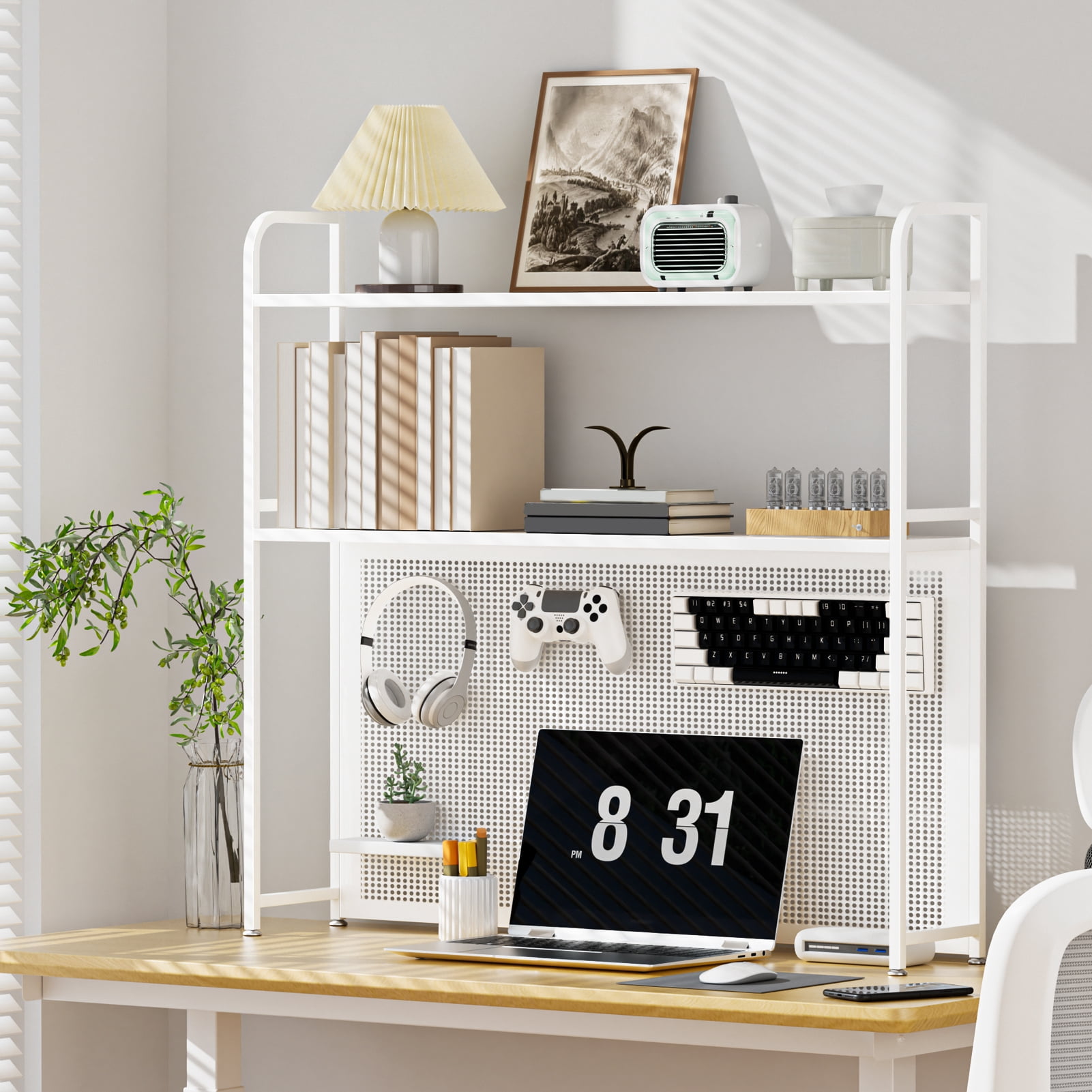 2-Tiers Desktop Shelf Organizer, Above Desk Book Shelves, Freestanding ...