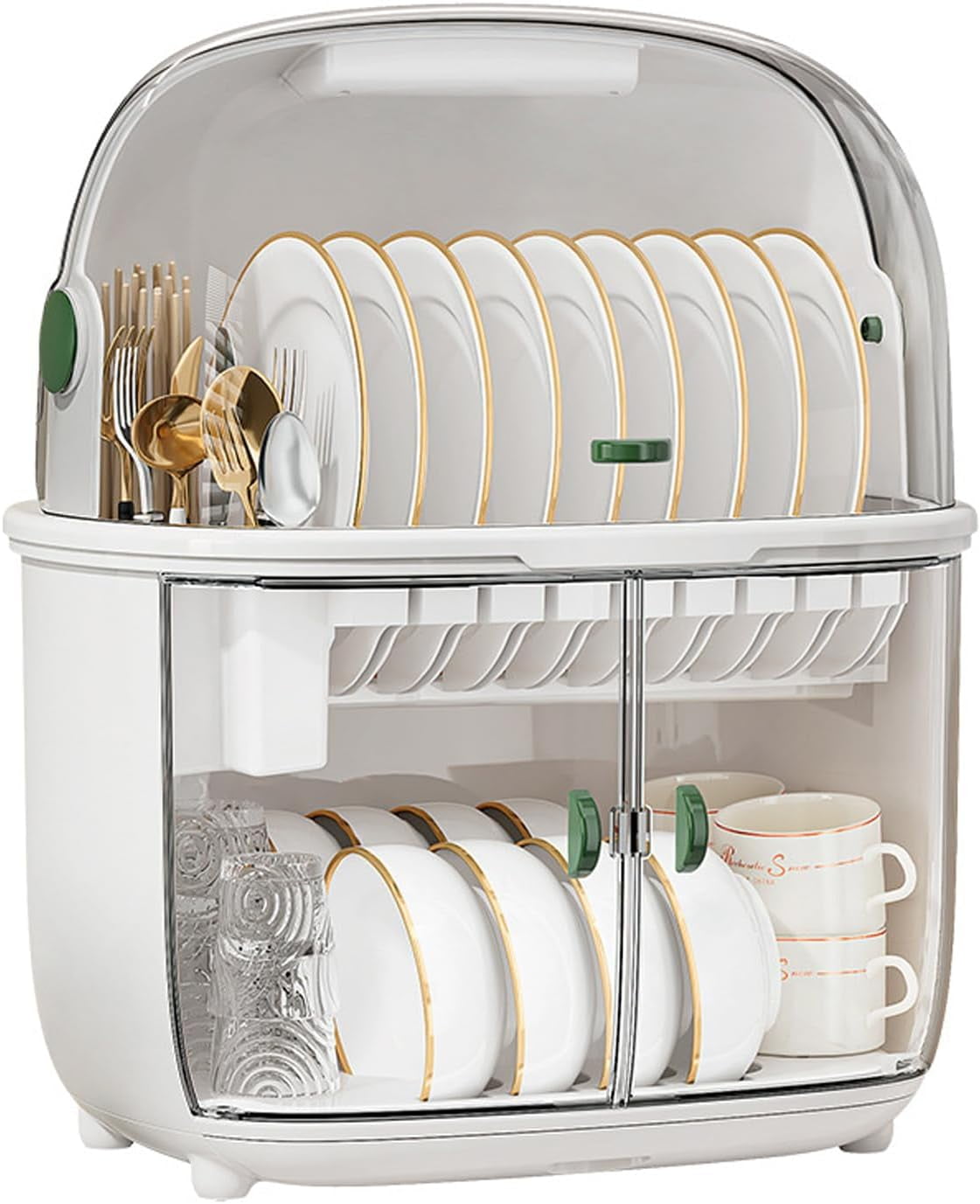 2 Tiers Dish Drying Rack Drain Board with Lid Cover, Kitchen Plate Cup ...