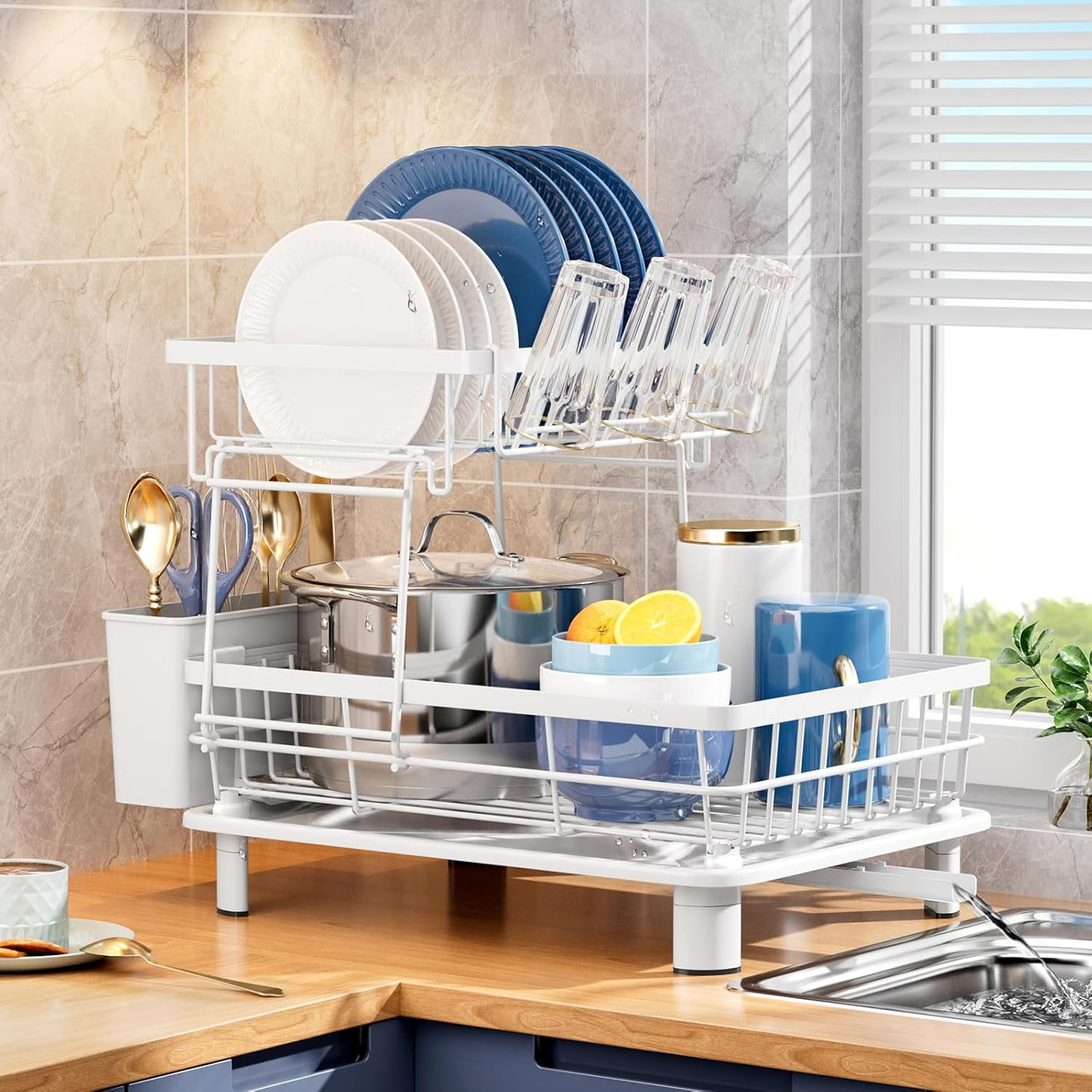 2 Tiers Dish Drying Rack, Space-Saving Dish Racks for Kitchen Counter ...