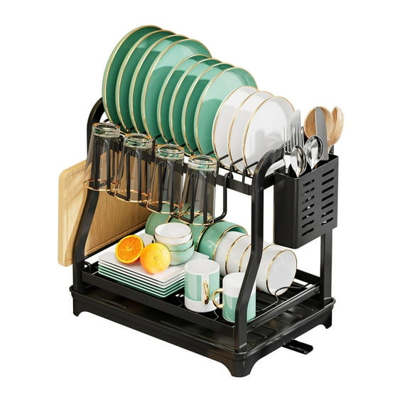 2-Tiers Dish Drying Rack for Kitchen Counter Detachable Large Capacity ...
