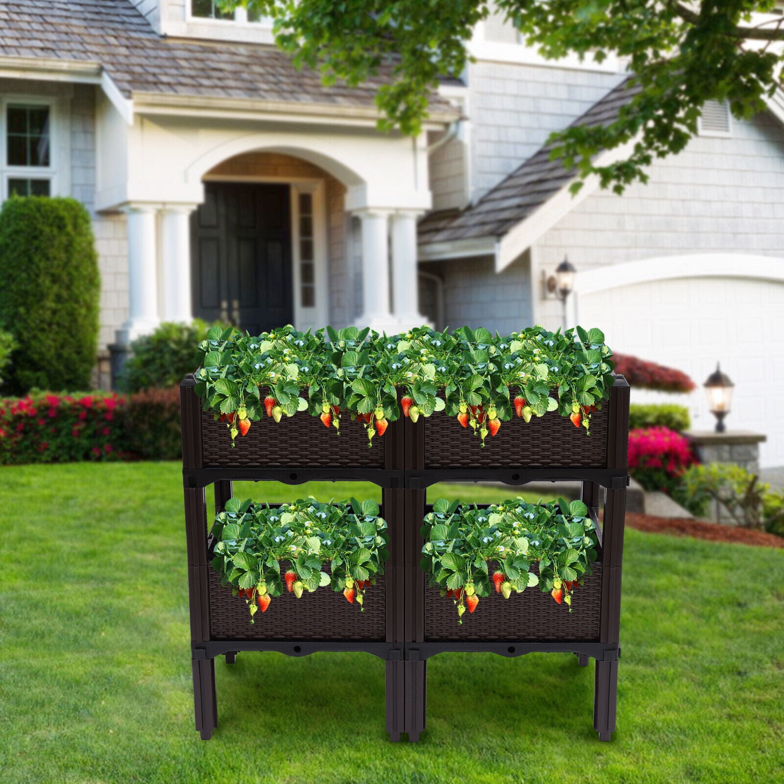 2 Tiers Elevated Raised Garden Bed with Legs Planter Grow Box Outdoor ...