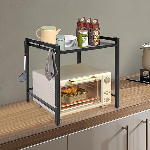 2 Tiers Extendable Microwave Stand Shelf for Kitchen, Adjustable ...