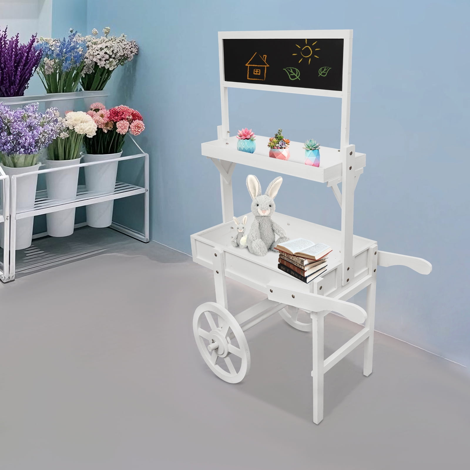 2 Tiers Fir Wood White Plant Flower Rack Flower Pots Holder Display ...