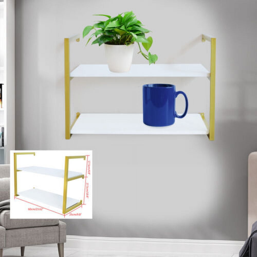 2-Tiers Floating Shelves Bookshelf Wall-Mount Wooden Display Storage ...