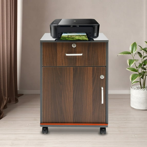 2 Tiers Floor Mounted Black Oak Rolling Printer Stand Universal ...