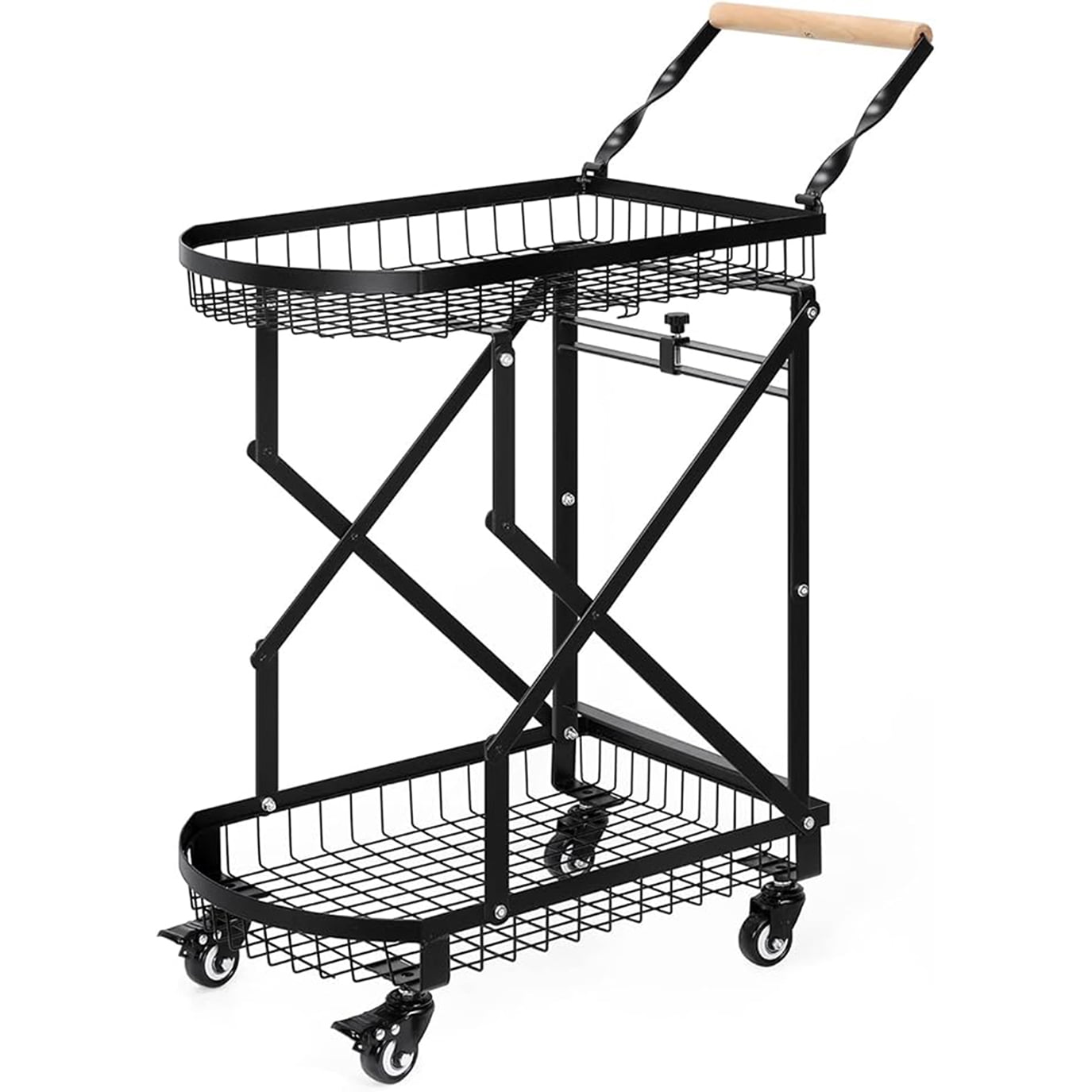 2 Tiers Folding Utility Carts Carbon Steel Folding Hand Truck Kitchen ...