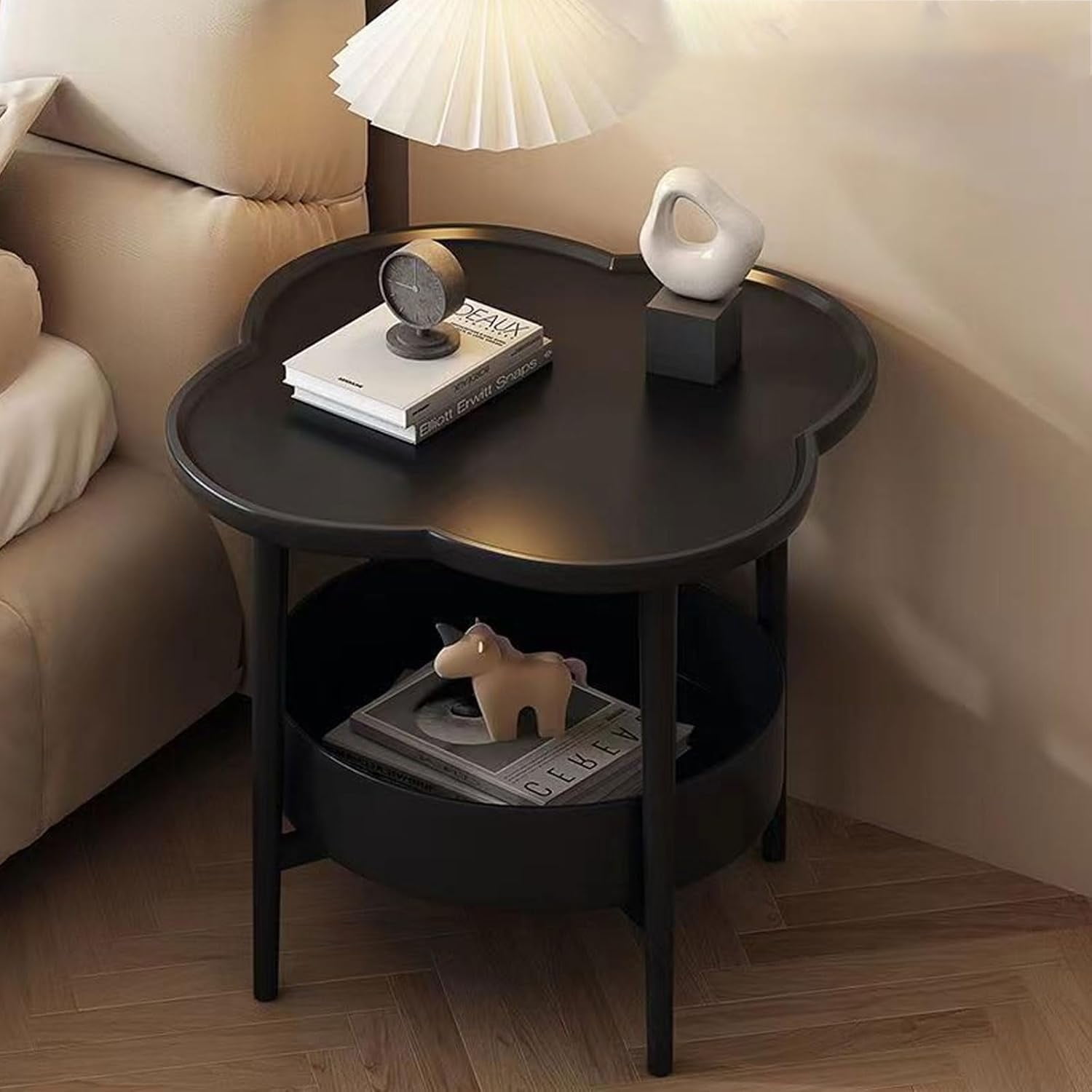 2 Tiers Four Leaf Clover End Table, , Sofa Side Snack Table with Open ...