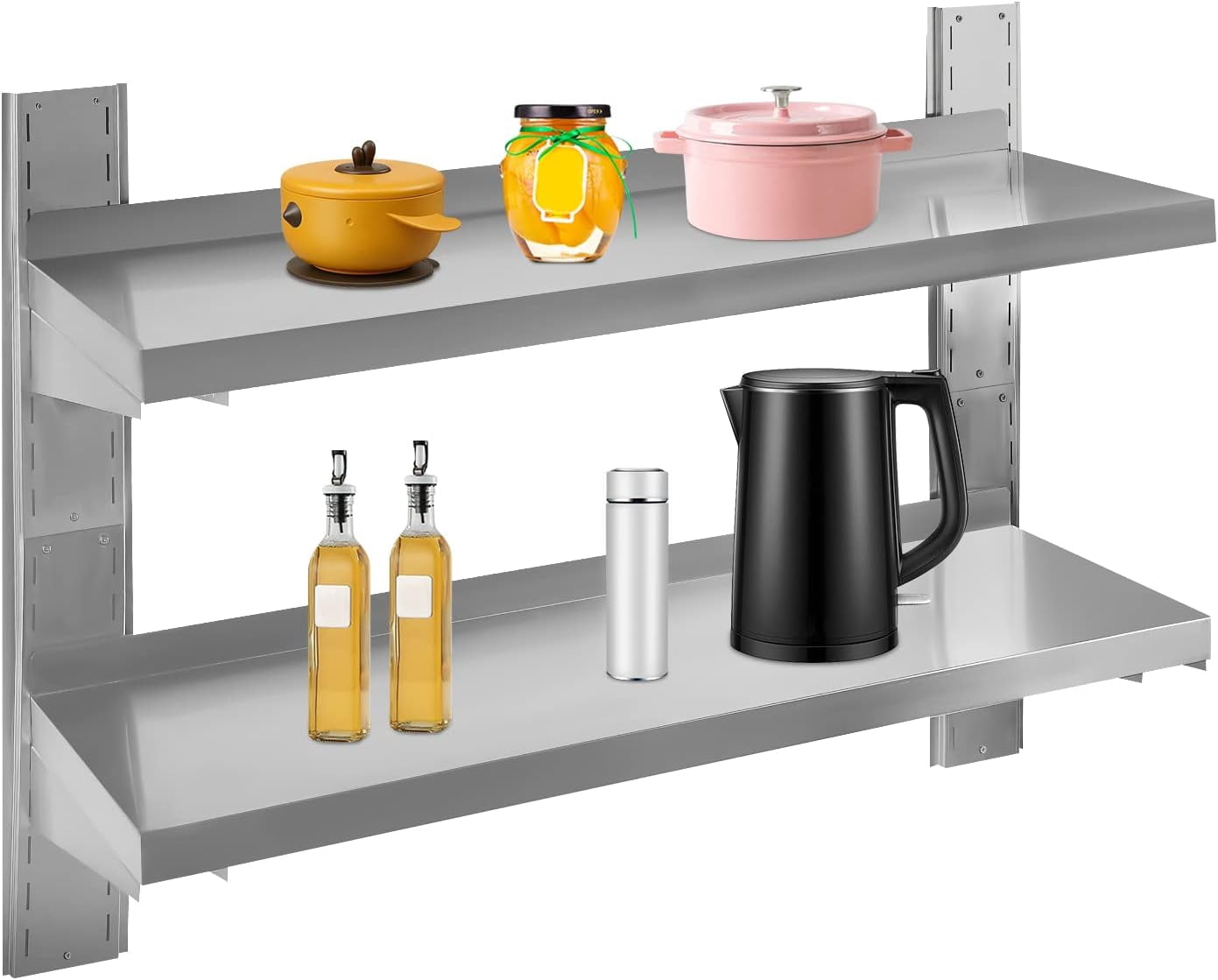 2 Tiers Kitchens Shelves Wall Mounted,39 * 13 Stainless Steel Wall ...
