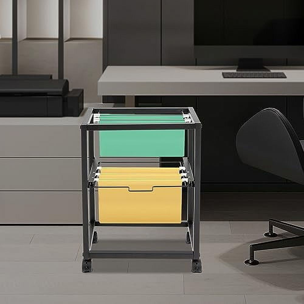 2 Tiers Metal Rolling File Carts with Wheels Hanging Files Movable Pull ...