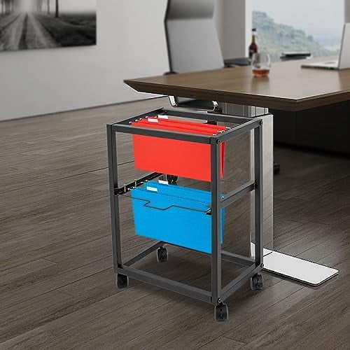 2 Tiers Metal Rolling File Carts with Wheels Hanging Files Movable Pull ...