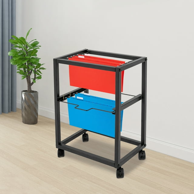 2 Tiers Metal Rolling File Carts with Wheels Hanging Files Movable Pull ...