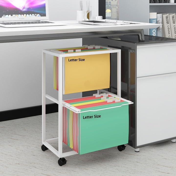 2 Tiers Metal Rolling File Carts with Wheels Hanging Files for Letter ...