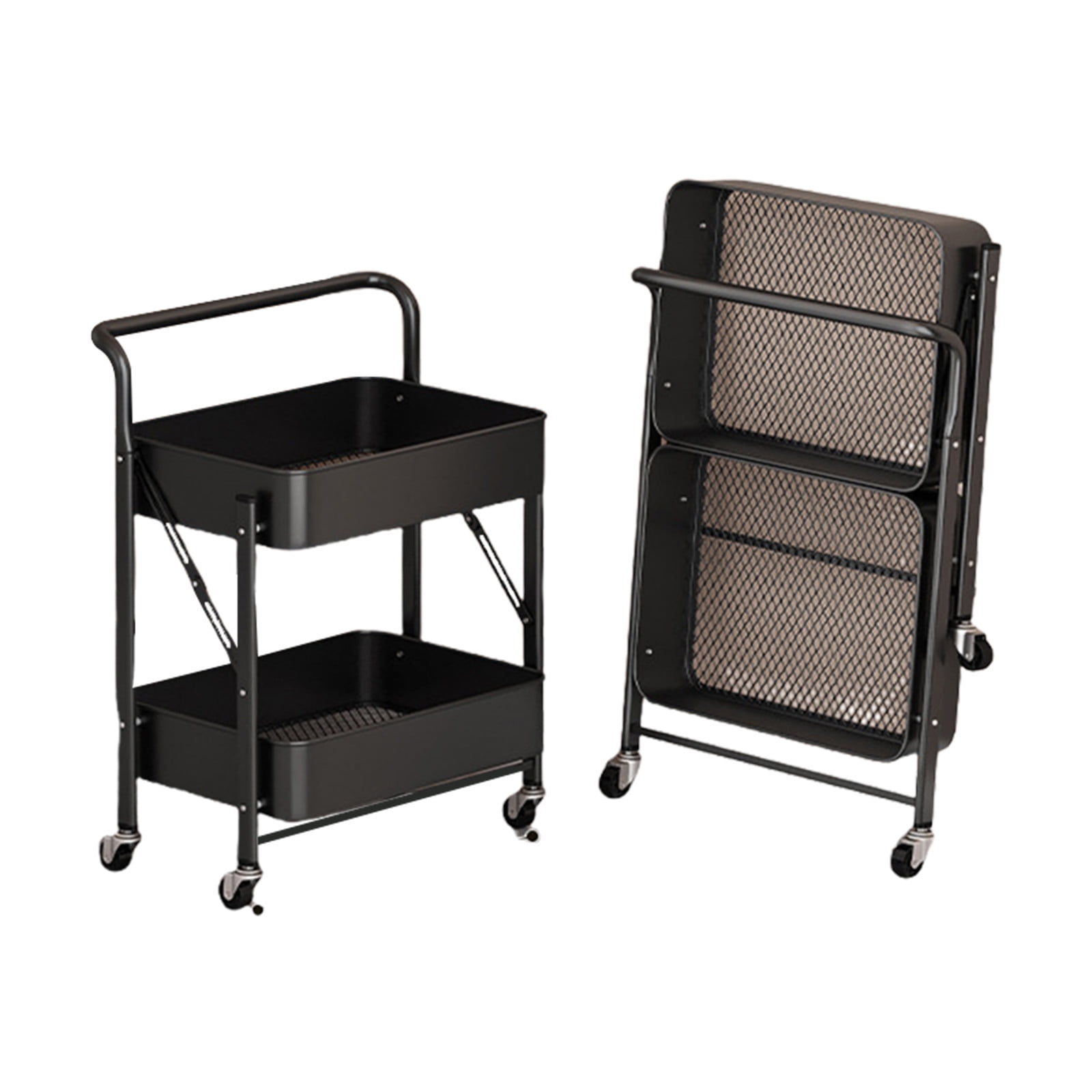 2 Tiers Plastic Rolling Utility Cart with Wheels, Multi Functional ...