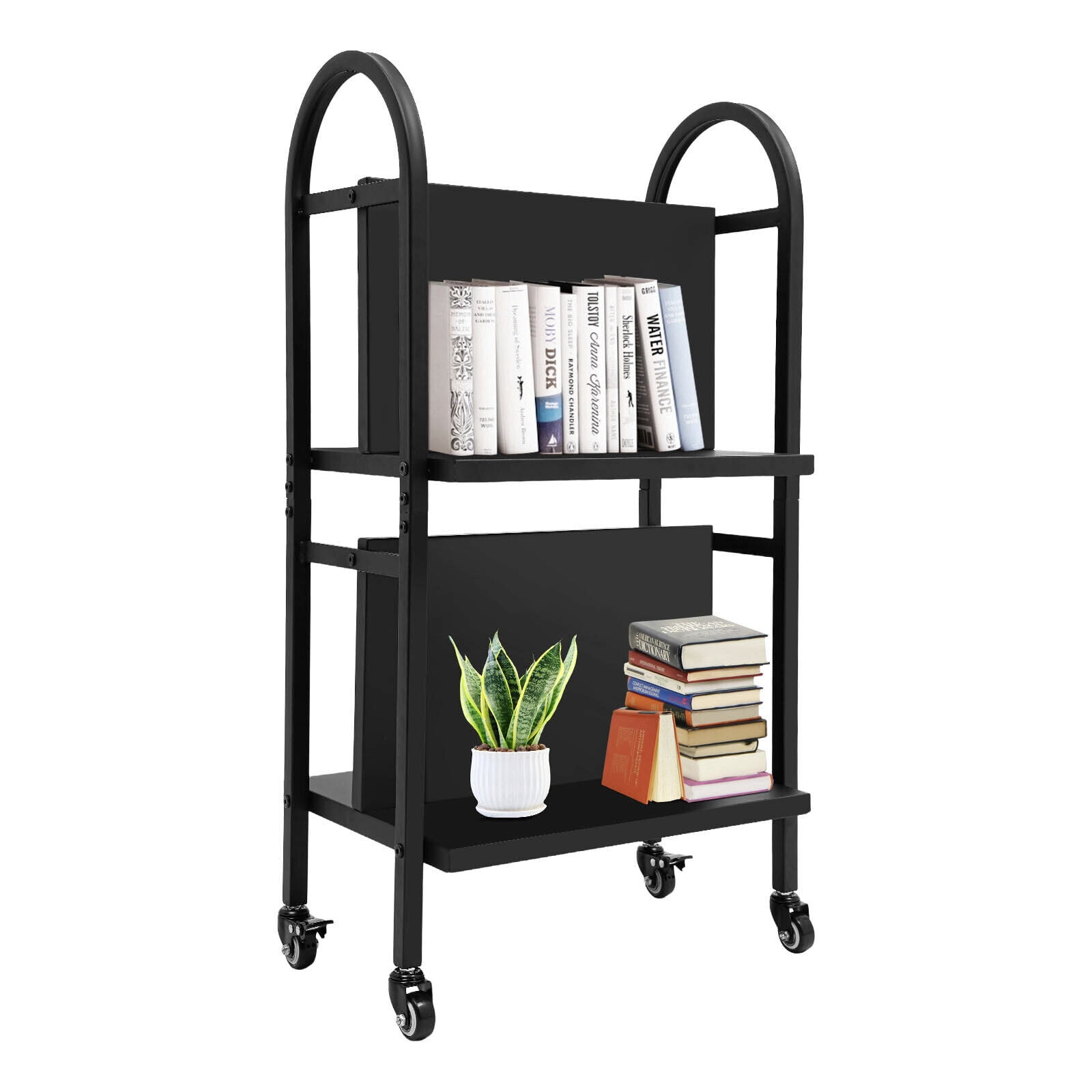 2 Tiers Rolling Book Cart, Home Office Book Cart with 4 Lockable Wheels ...